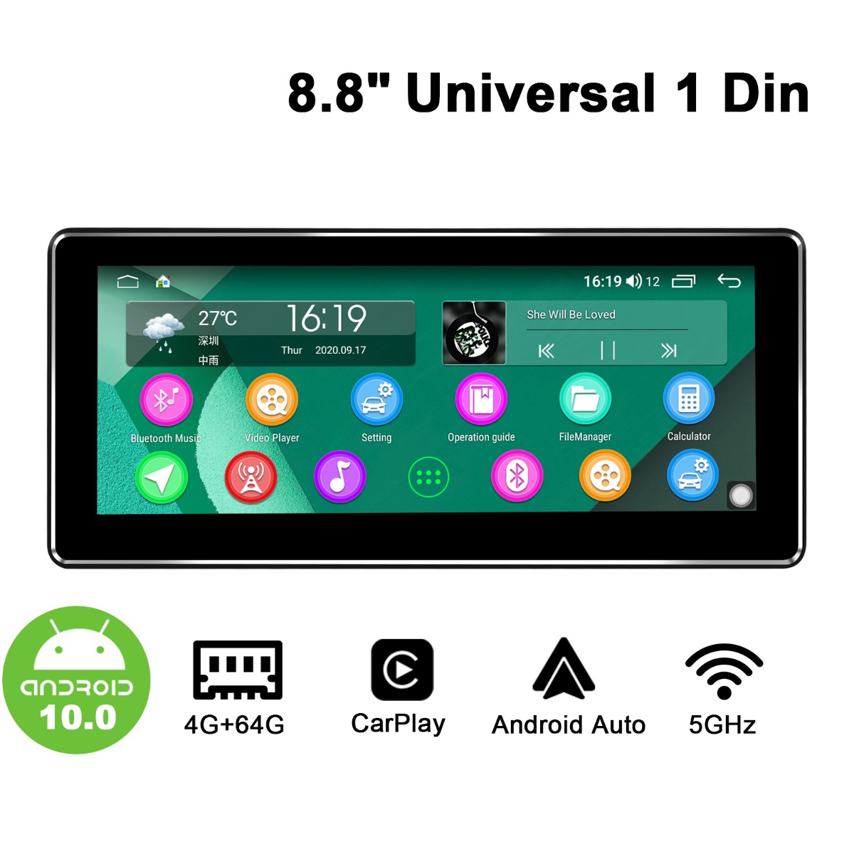 Joying 8.8 Inch Wide Screen Android Single din Stereo