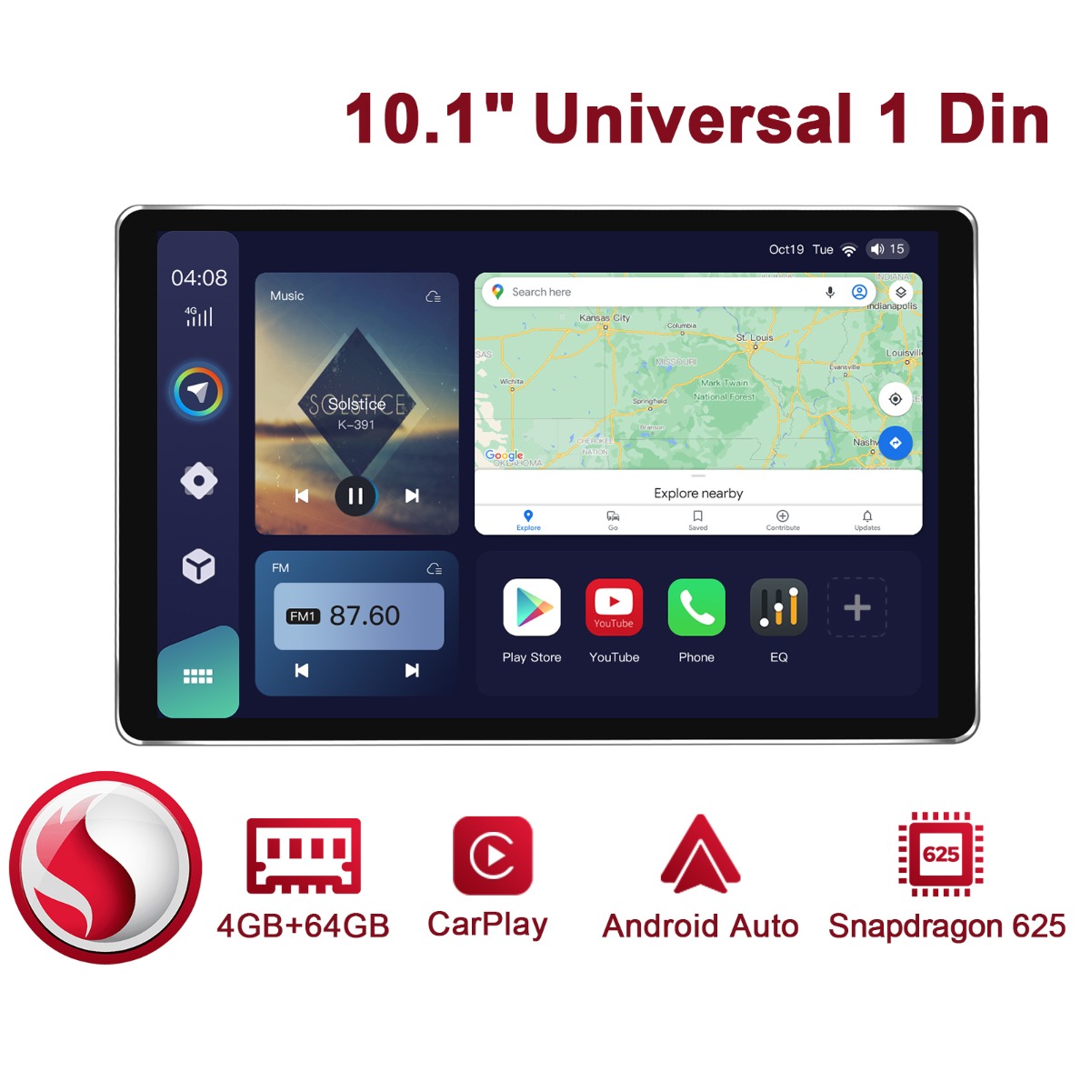 Joying 10.1 Inch Single Din Head Unit Android 4G Radio